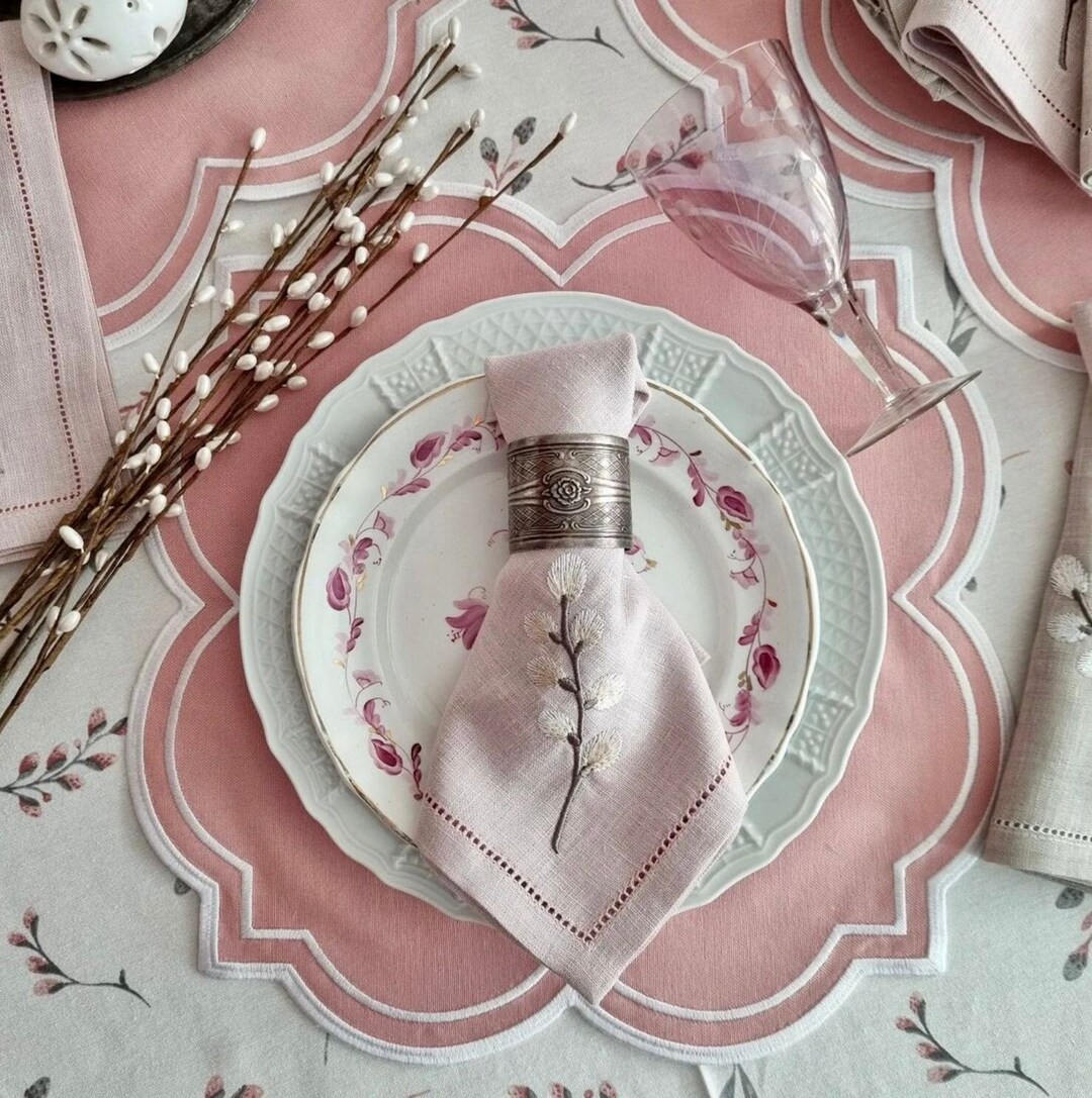 Pink Embroidered Placemats, Dinning Table Placemats, Dinner Table Set ...