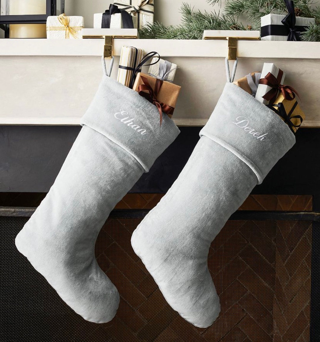 Christmas Traditional Gray Personalized Velvet Stockings, Customized ...
