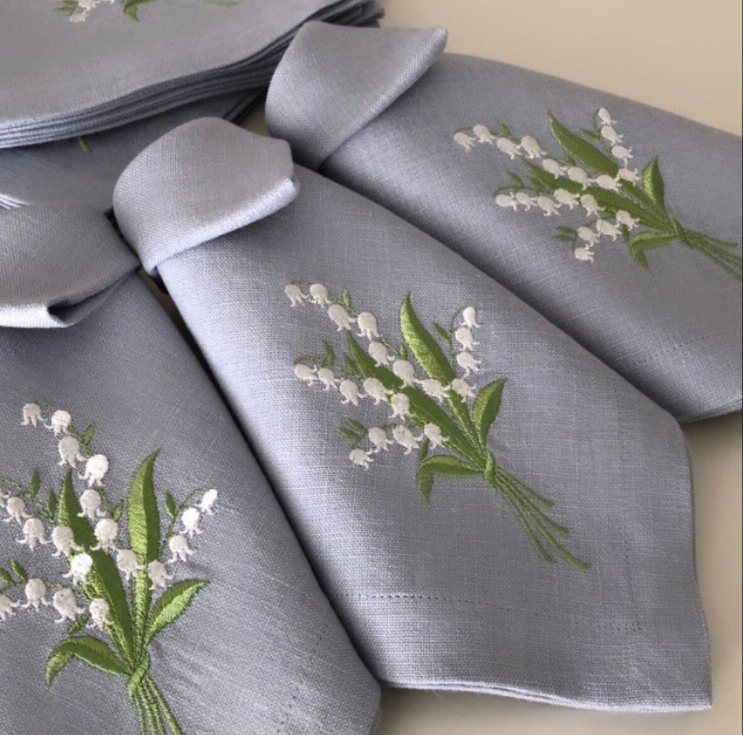 Set of 6 Gray Spring Easter Embroidered Napkins, Easter Linen Dinner ...
