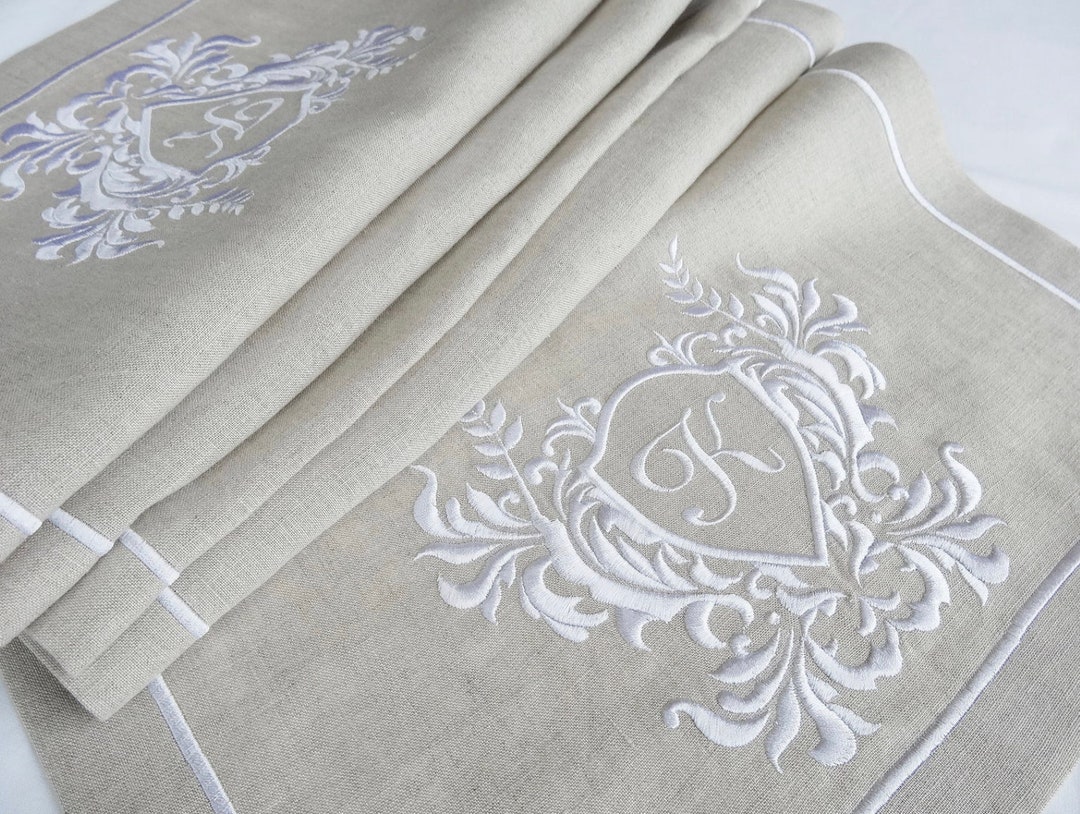 Embroidered Monogrammed Table Runner, Premium Linen Dinner Cloth Table ...