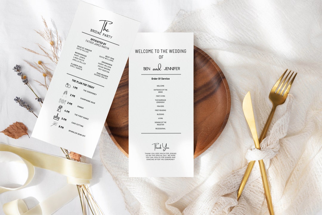 Minimalist Wedding Program Template ,modern Elegant Design, Simple ...