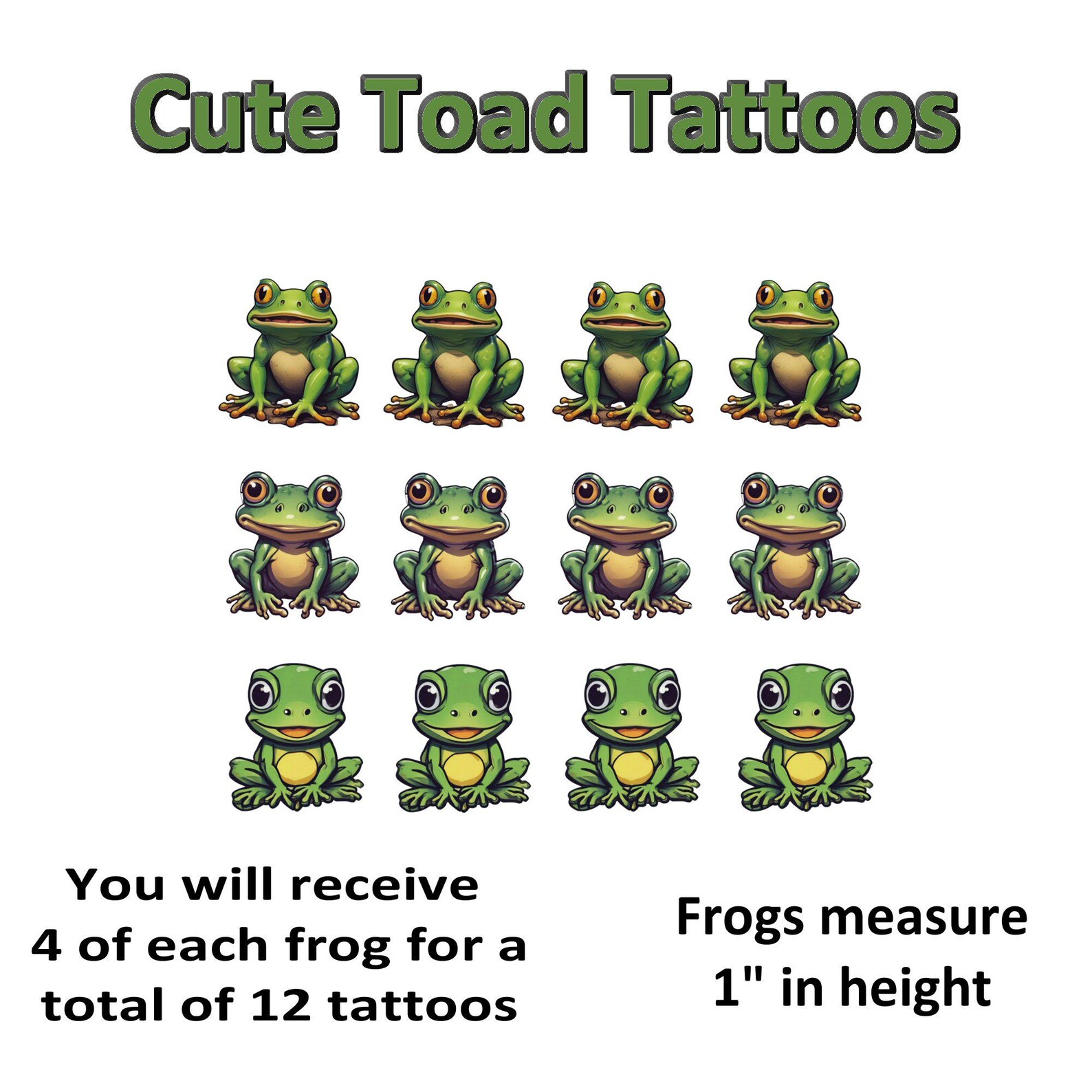 Cute Frog Temporary Tattoos Set of Three Birthday Gift Party Favors ...