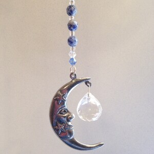 Moon Rear View Mirror Car Charm,smiling Moon Window Sun Catcher, Car ...