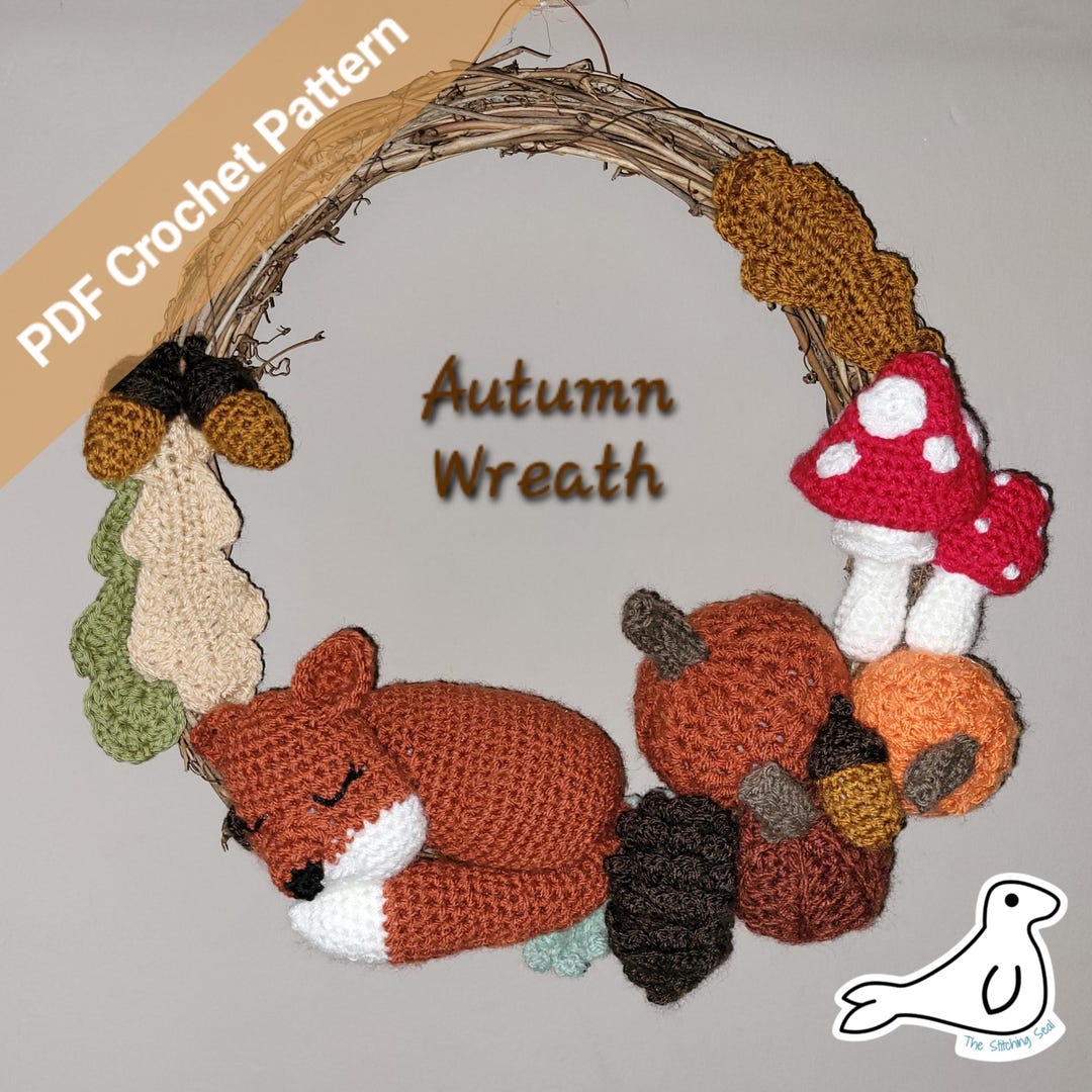 Autumn Wreath Crochet Pattern Autumn Decoration Sleeping Fox Mushroom ...