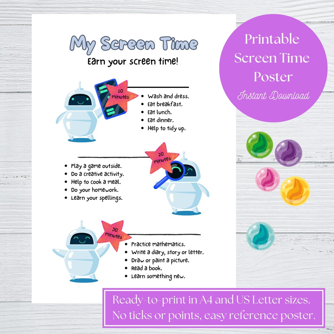 Printable Screen Time Poster Screen Time Chart Educational Chart Early ...