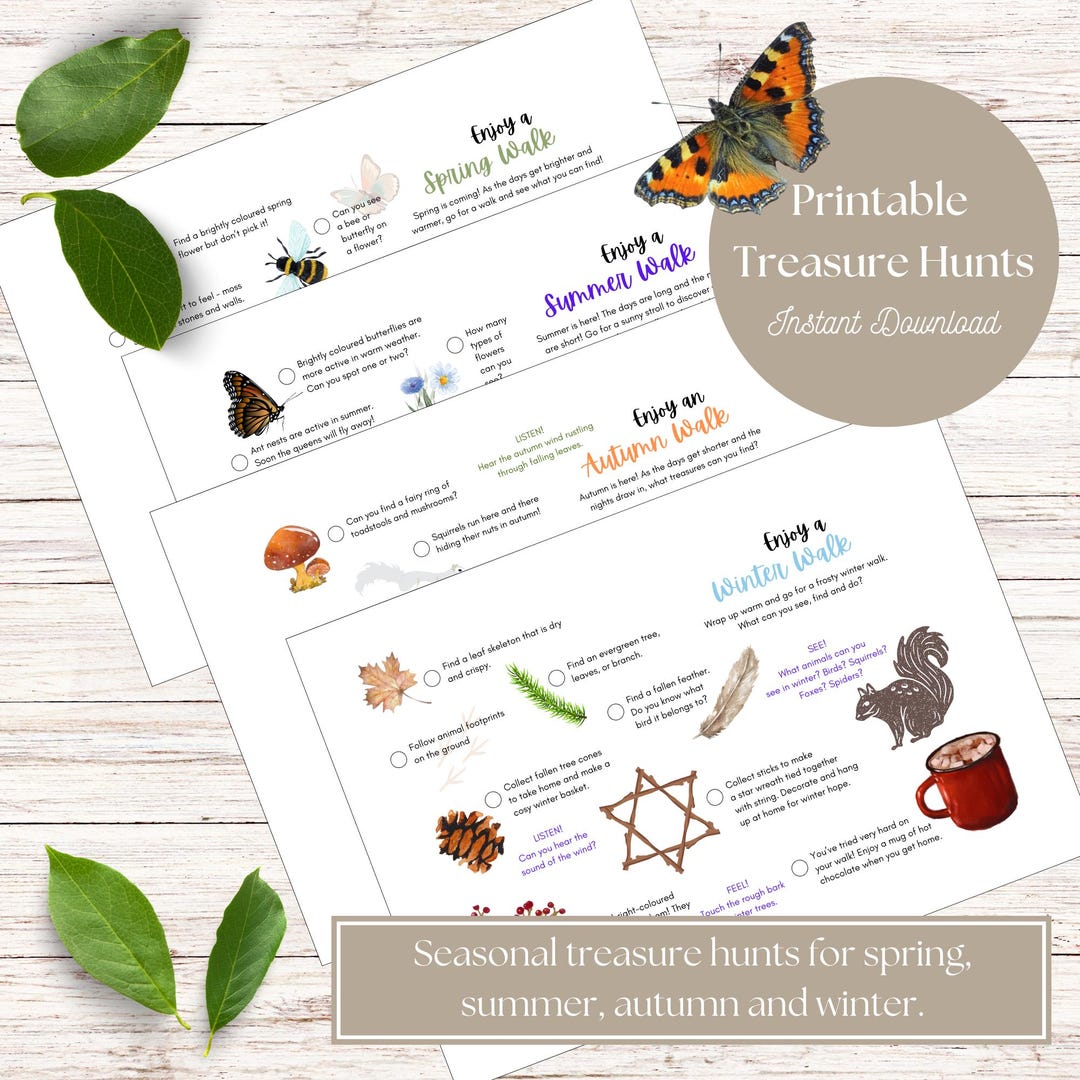 Printable Seasonal Treasure Hunt Nature Scavenger Hunt Forest School ...