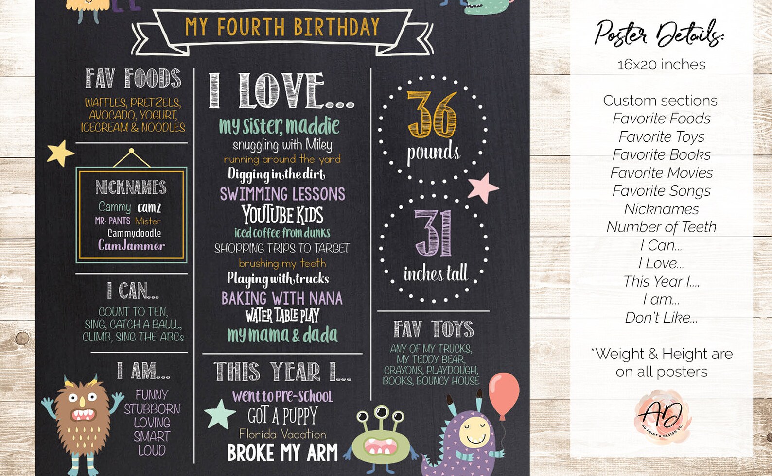 Monster Chalkboard Poster Monster Sign Birthday Sign - Etsy