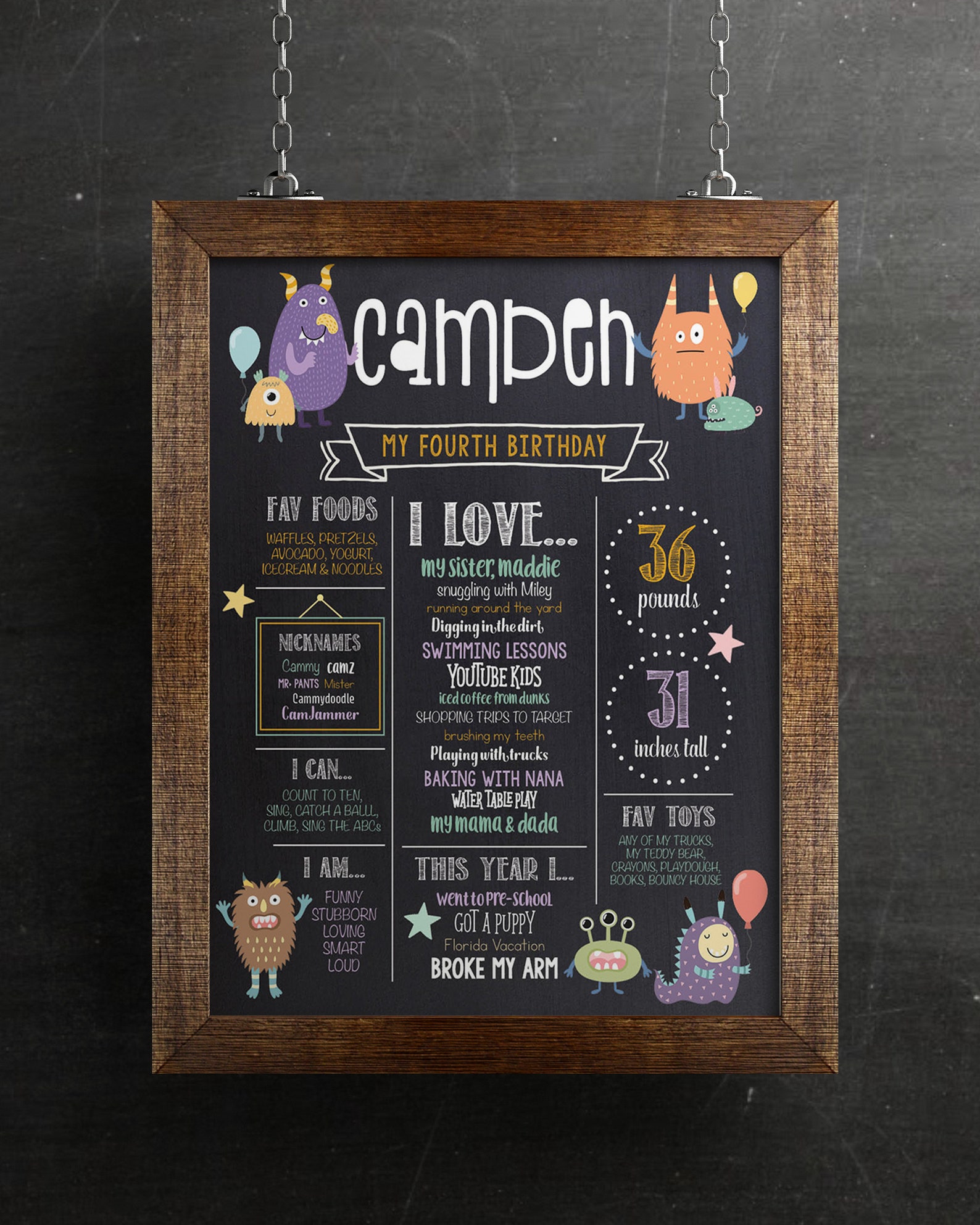 Monster Chalkboard Poster Monster Sign Birthday Sign - Etsy