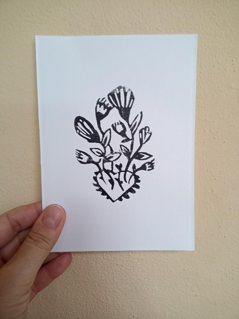 Botanical Heart Linocut Print – Handmade Floral Art, Signed - Etsy