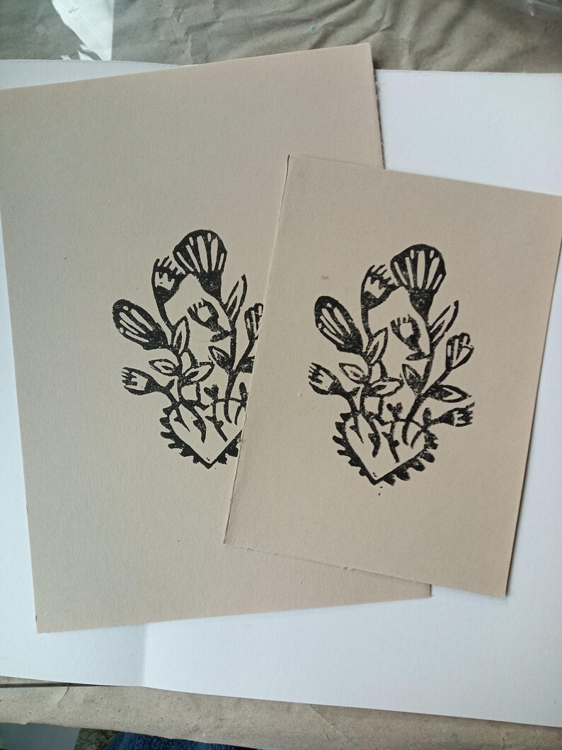 Botanical Heart Linocut Print – Handmade Floral Art, Signed - Etsy