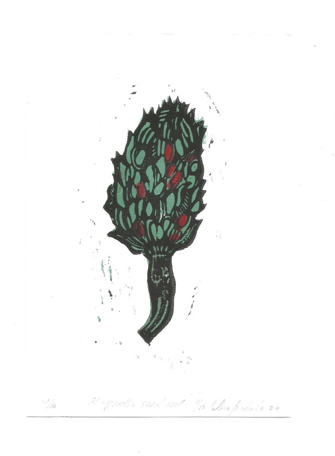 Linocut "magnolia Seed Pod", Linocut Wall Art, Handmade, Signed Limited ...