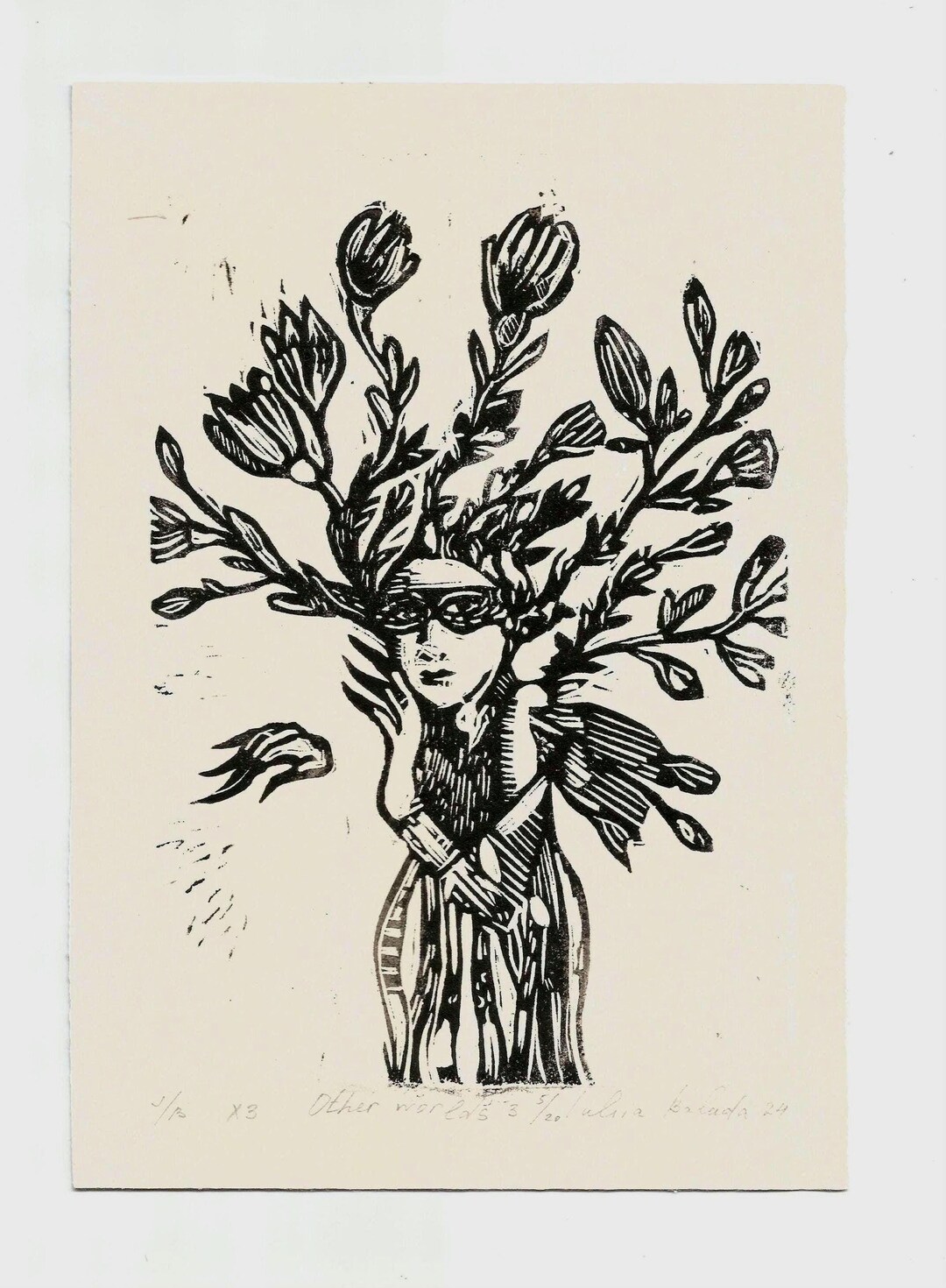 Linocut "flowers on the Body", Linocut Wall Art, Handmade, Signed ...