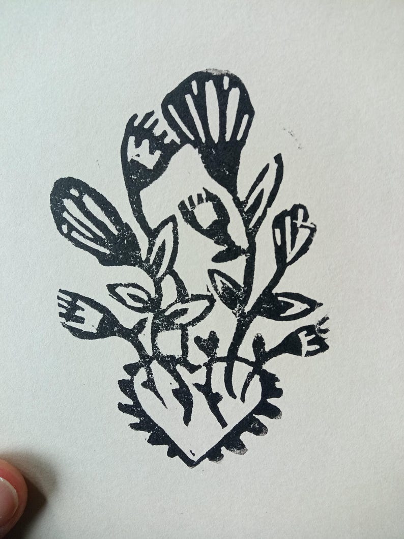 Botanical Heart Linocut Print – Handmade Floral Art, Signed - Etsy