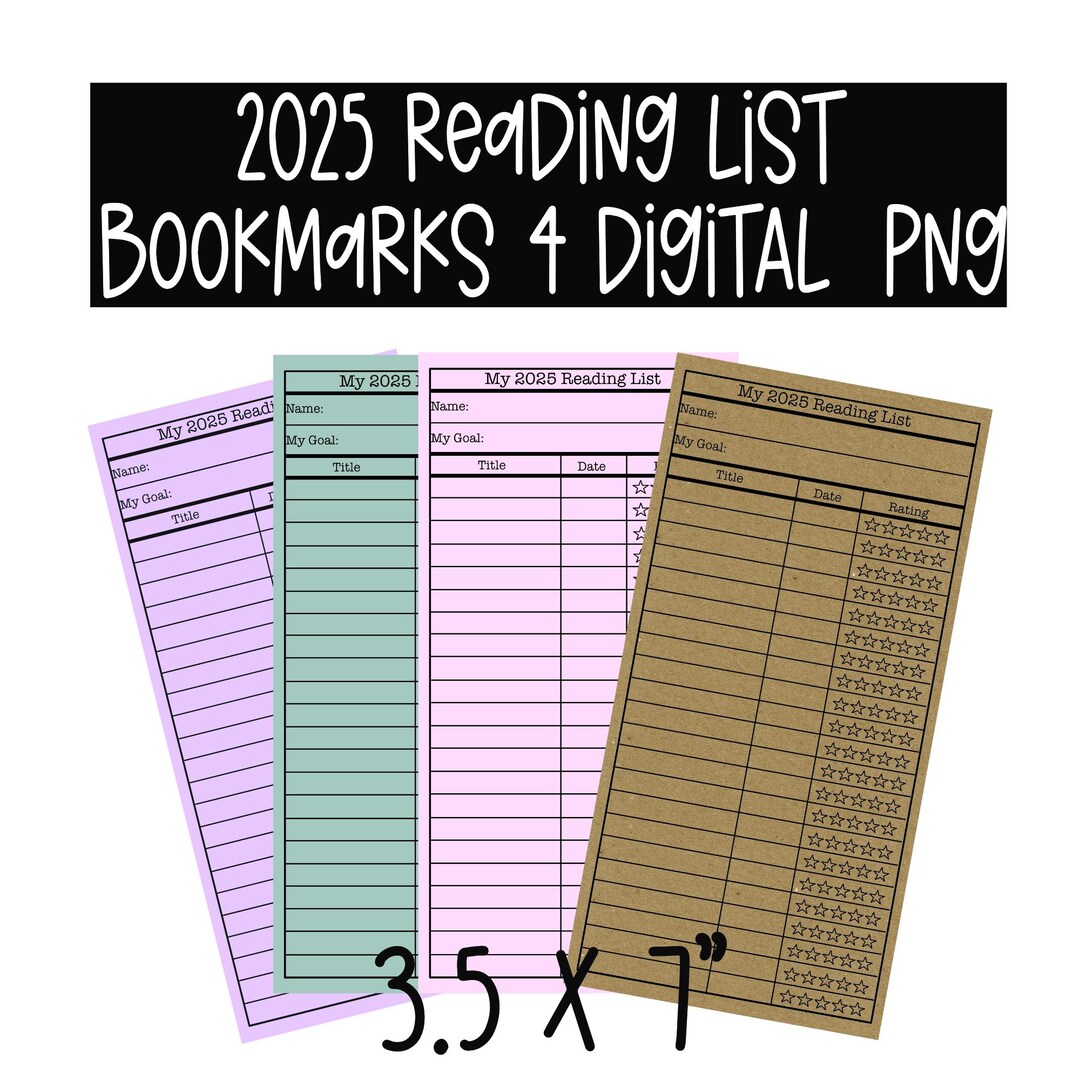 DIGITAL 2025 Reading List and Rating Bookmark for Happy Planner, Books ...