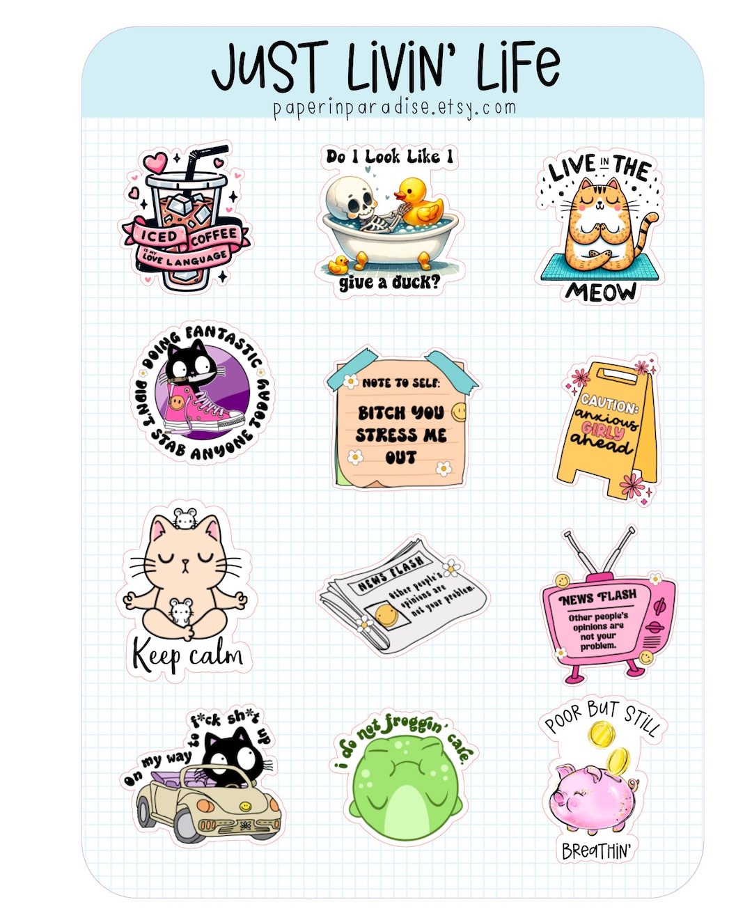 Just Livin' Life Funny Stickers for Your Planner or Calendar Filofax ...