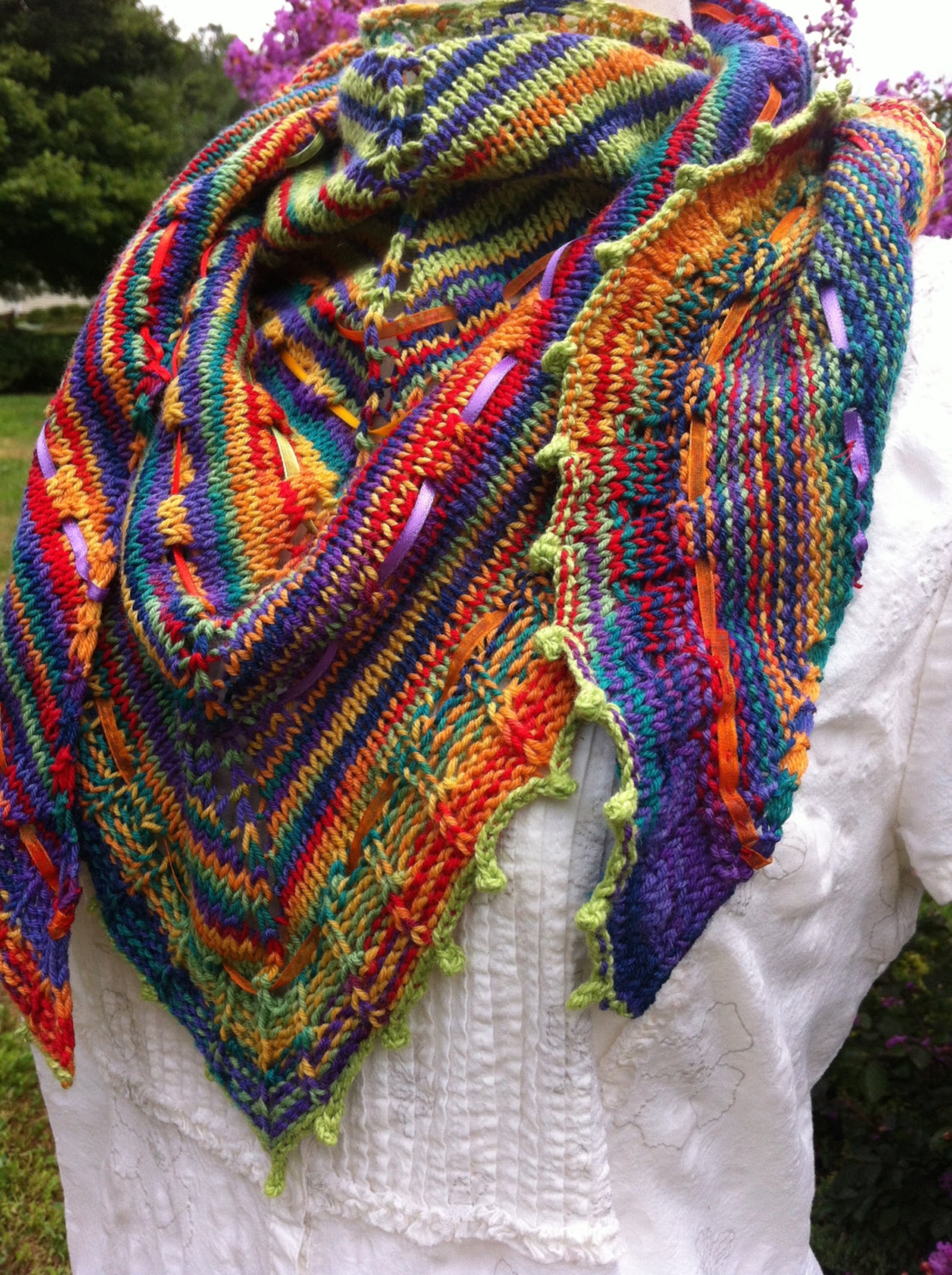 Stripes & Ribbons Shawl (knitting Pattern). Detailed Pattern for ...