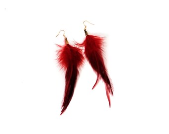 Red Feather Earrings | Etsy