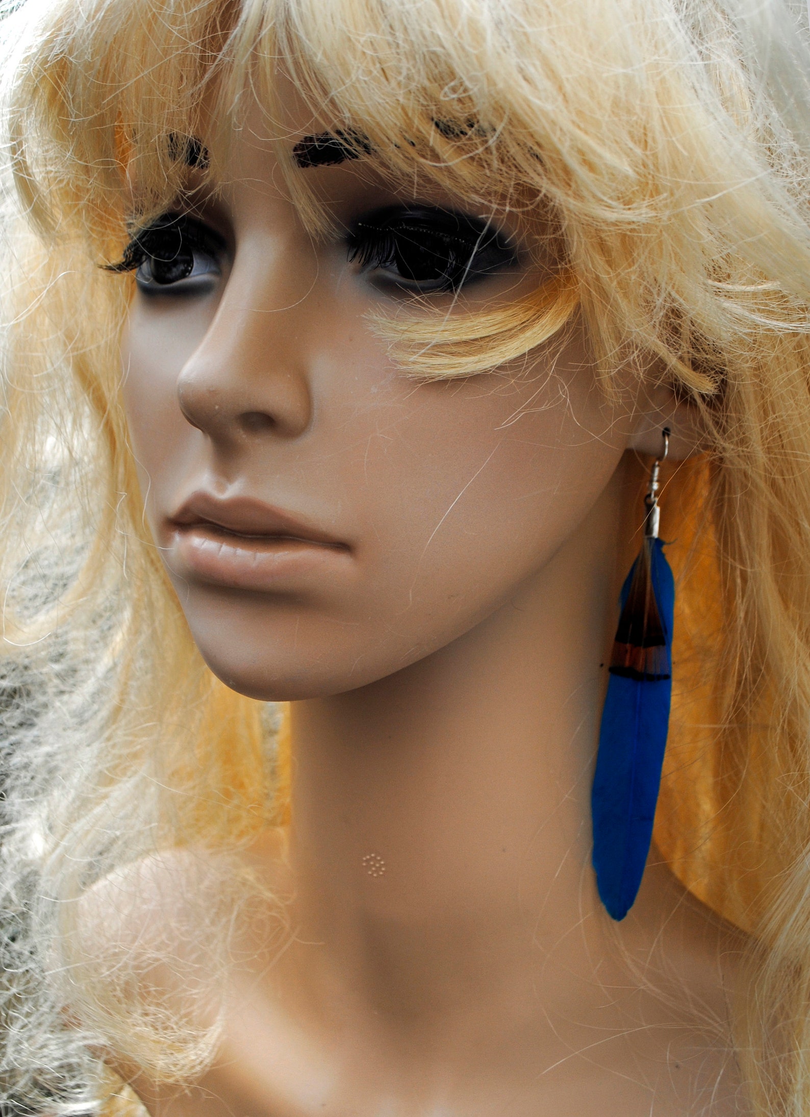 Long Narrow Blue Feather Earrings Real Feather Earrings - Etsy