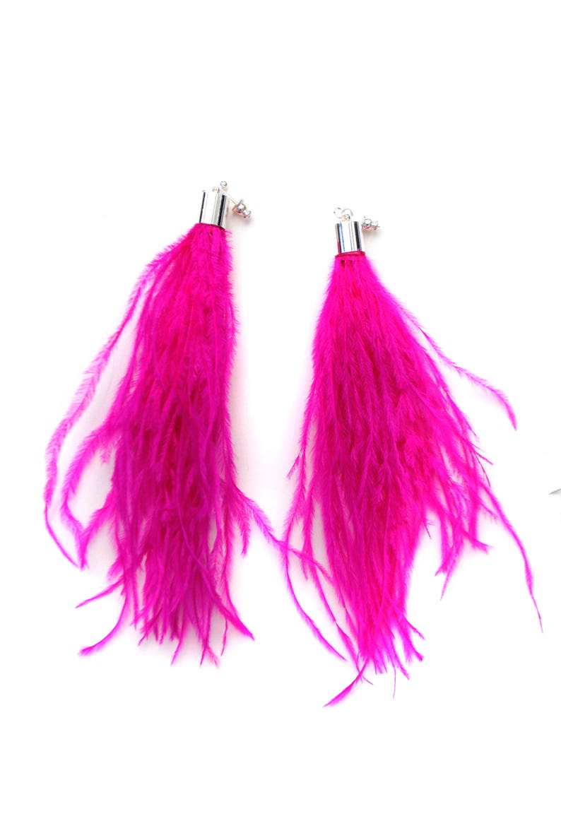 Hot Pink Ostrich Feather Earrings Tassel Earrings Real Feather - Etsy UK