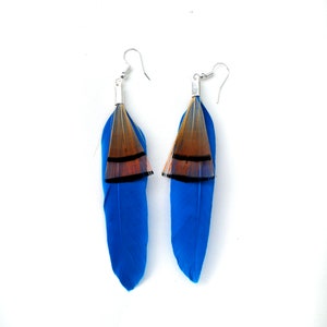Long Narrow Blue Feather Earrings Real Feather Earrings | Etsy
