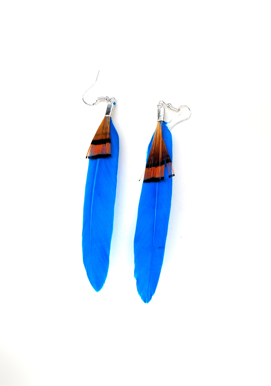 Long Narrow Blue Feather Earrings Real Feather Earrings - Etsy