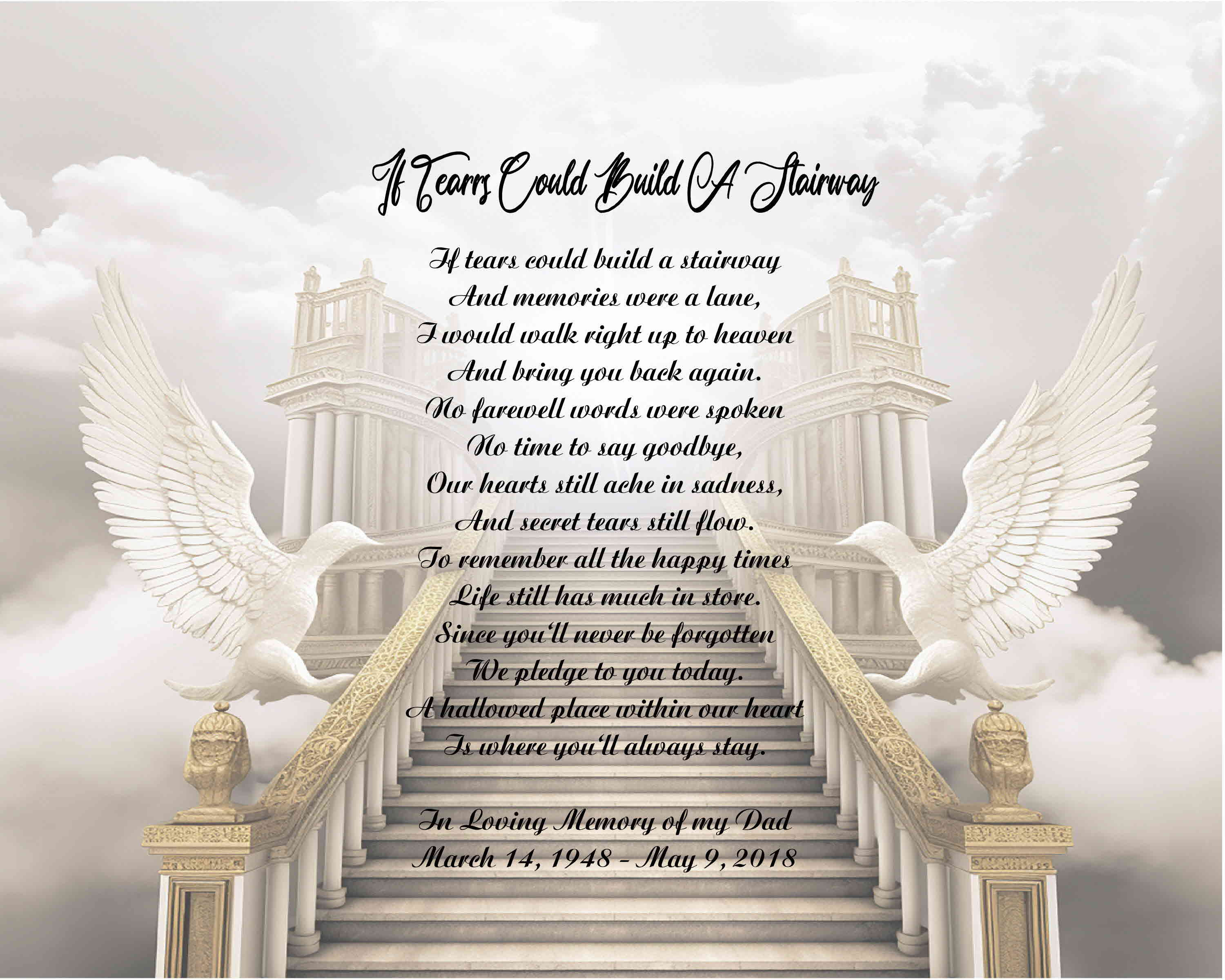 Stairway to Heaven Memorial Funeral Poem Gift Print for Loved One, Loss ...