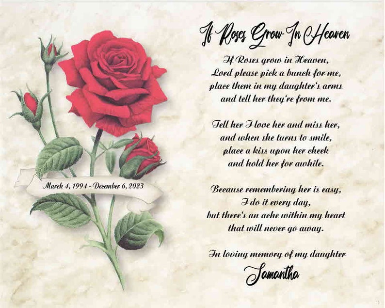 Sympathy Memorial Funeral Poem If Roses Grow in Heaven Digital Download ...