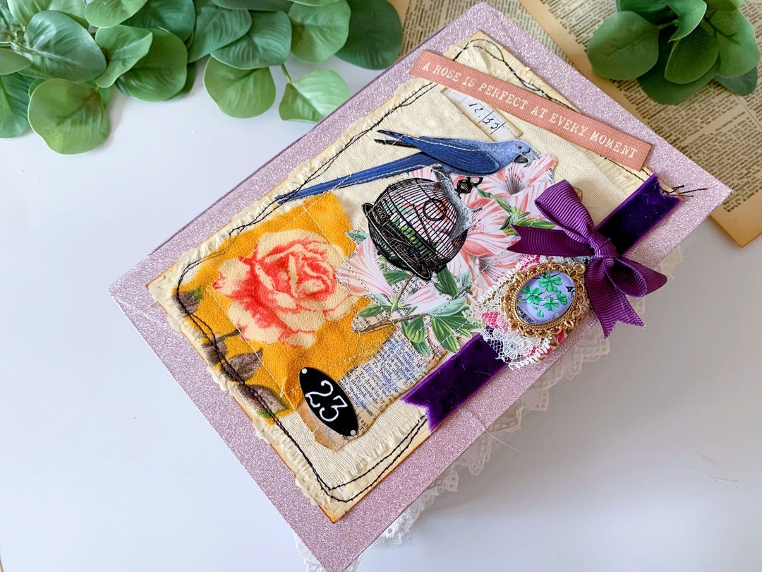 Pink Junk Journal With Blank & Decorated Pages, Handmade Ephemera, Lace ...