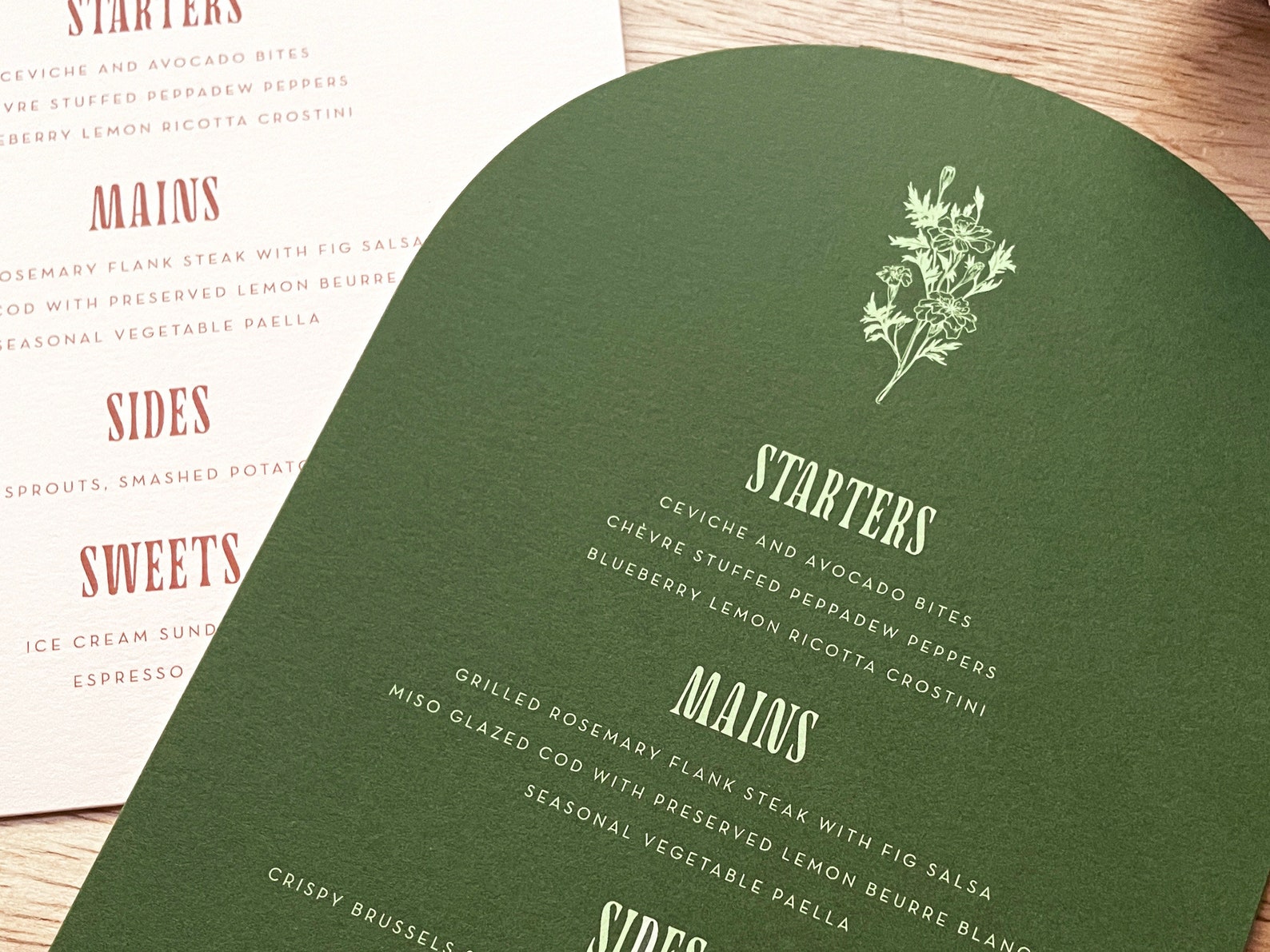 Arch Shape Modern Marigold Solid Color Wedding Menu Curved Printed Menu ...