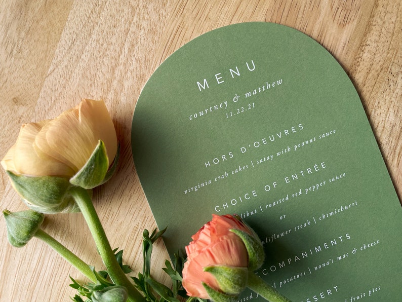 Arch Shape Minimalist Solid Color Wedding Menu Printed Menus - Etsy