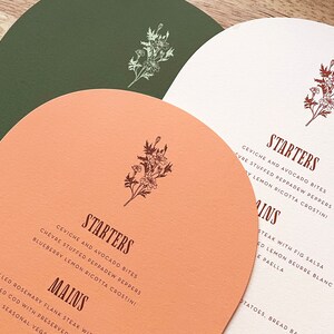 Arch Shape Modern Marigold Solid Color Wedding Menu Curved Printed Menu ...