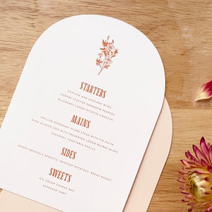 Arch Shape Modern Marigold Solid Color Wedding Menu Curved Printed Menu ...