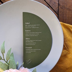 Half Circle Minimalist Solid Color Wedding Menu Printed Half Moon Menu ...