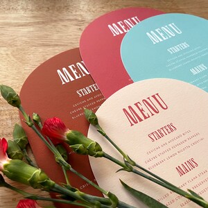 Arch Shape Bold Retro Typography Solid Color Wedding Menu Curved ...