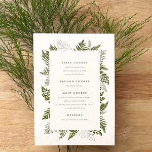 Fern Frame Wedding Menu A7 5x7 Custom Printed Menu Card Simple - Etsy