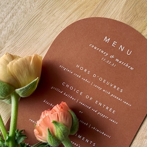 Arch Shape Minimalist Solid Color Wedding Menu • Printed Menus • Simple ...