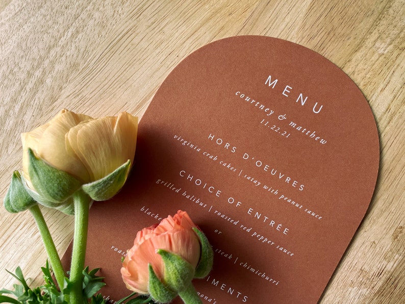 Arch Shape Minimalist Solid Color Wedding Menu Printed Menus - Etsy