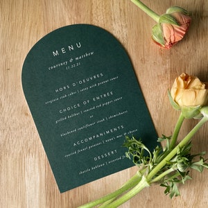 Arch Shape Minimalist Solid Color Wedding Menu • Printed Menus • Simple ...