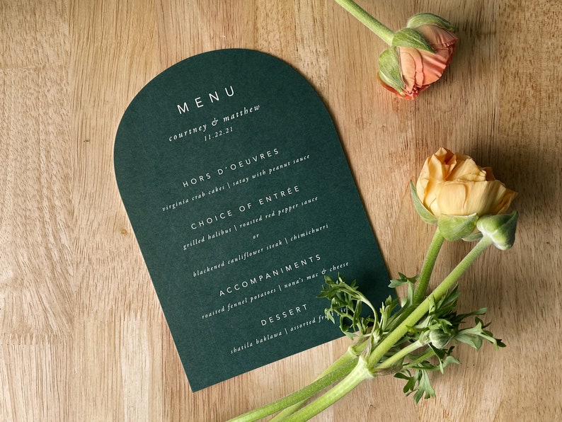 Arch Shape Minimalist Solid Color Wedding Menu Printed Menus - Etsy