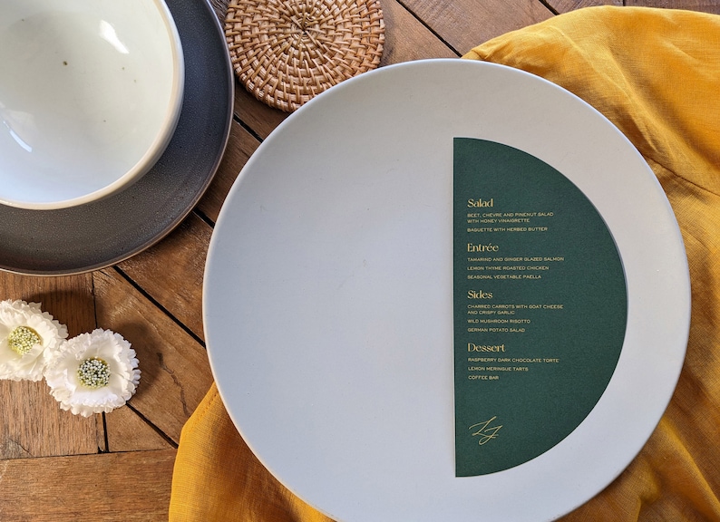 Half Circle Minimalist Solid Color Wedding Menu Printed Half Moon Menu ...
