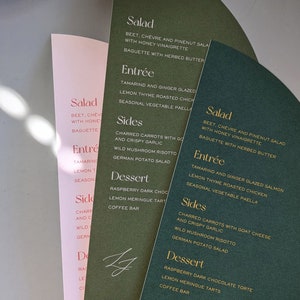 Half Circle Minimalist Solid Color Wedding Menu Printed Half Moon Menu ...