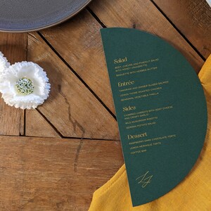 Half Circle Minimalist Solid Color Wedding Menu Printed Half Moon Menu ...