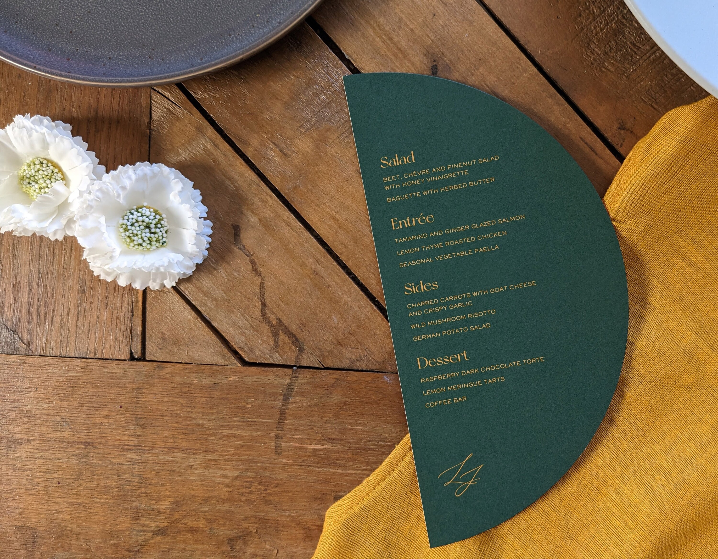 Half Circle Minimalist Solid Color Wedding Menu Printed Half Moon Menu ...