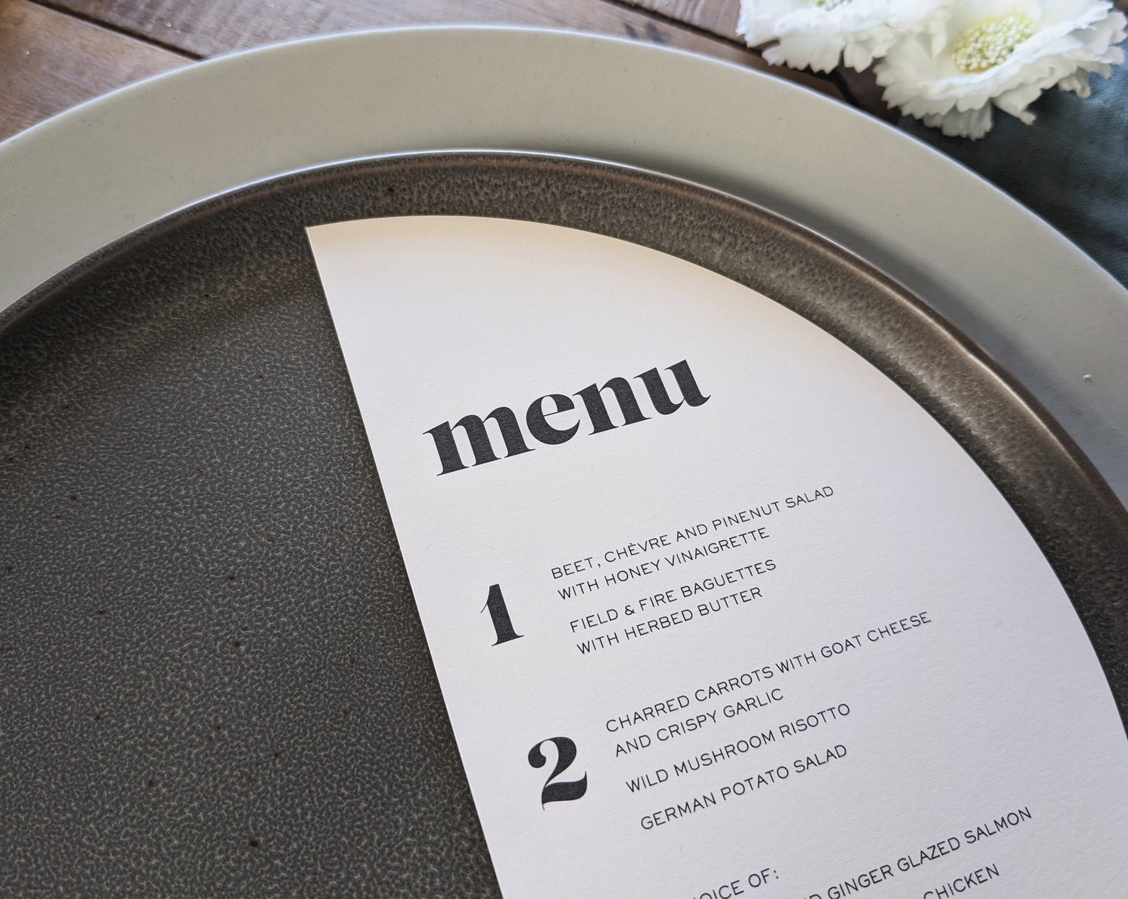 Black and White Minimalist Half Circle Solid Color Wedding Menu Printed ...