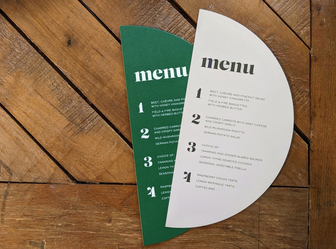 Black and White Minimalist Half Circle Solid Color Wedding Menu Printed ...