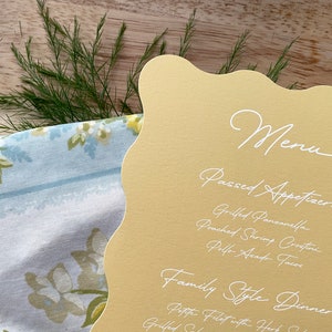 Wavy Edge Solid Color Light Yellow Wedding Menu Printed Menu Cards ...