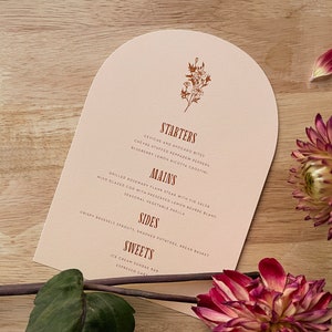 Arch Shape Modern Marigold Solid Color Wedding Menu Curved Printed Menu ...