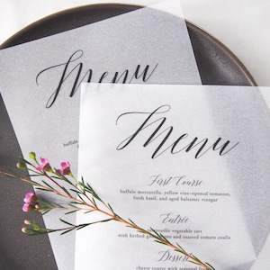 Simply Script Vellum Wedding Menu • Printed or Printable Menus • Simple ...