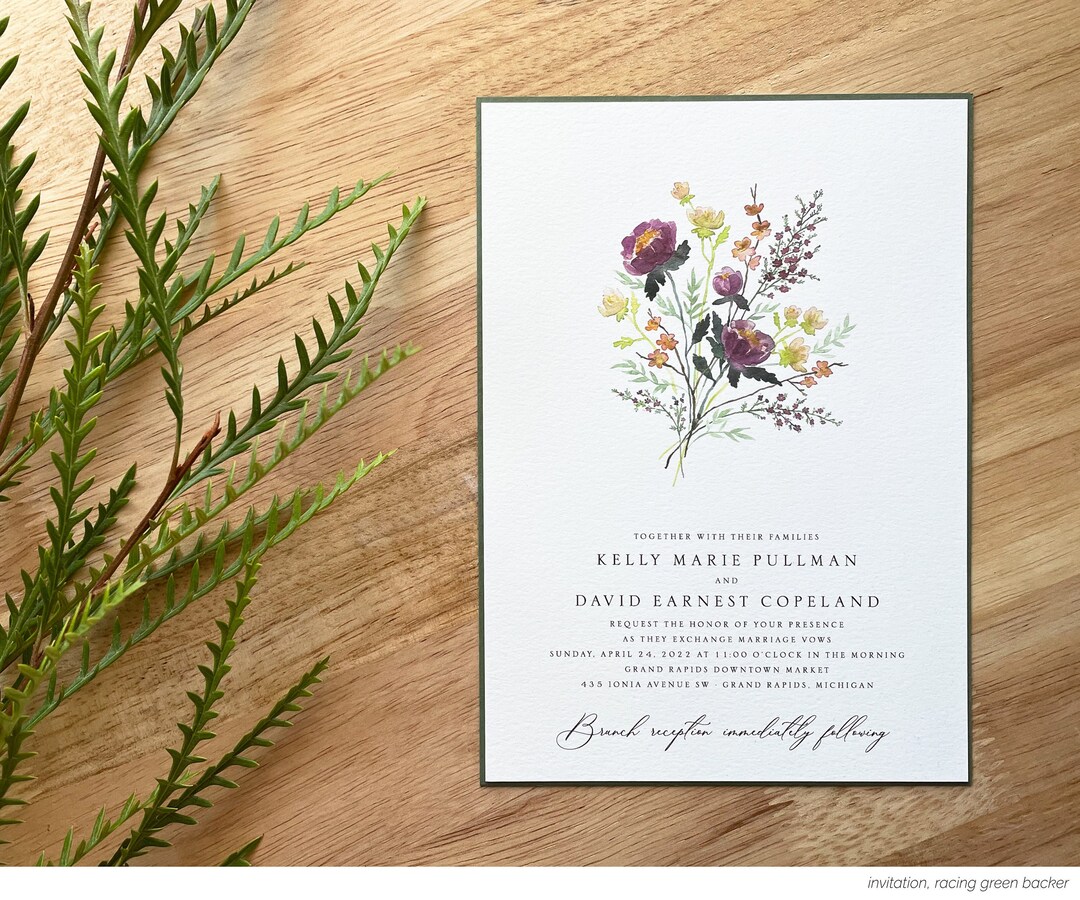 Wedding Invitation Peony Bouquet Watercolor Floral Design - Etsy