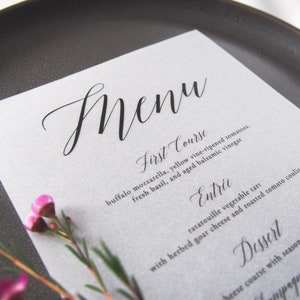 Simply Script Vellum Wedding Menu • Printed or Printable Menus • Simple ...
